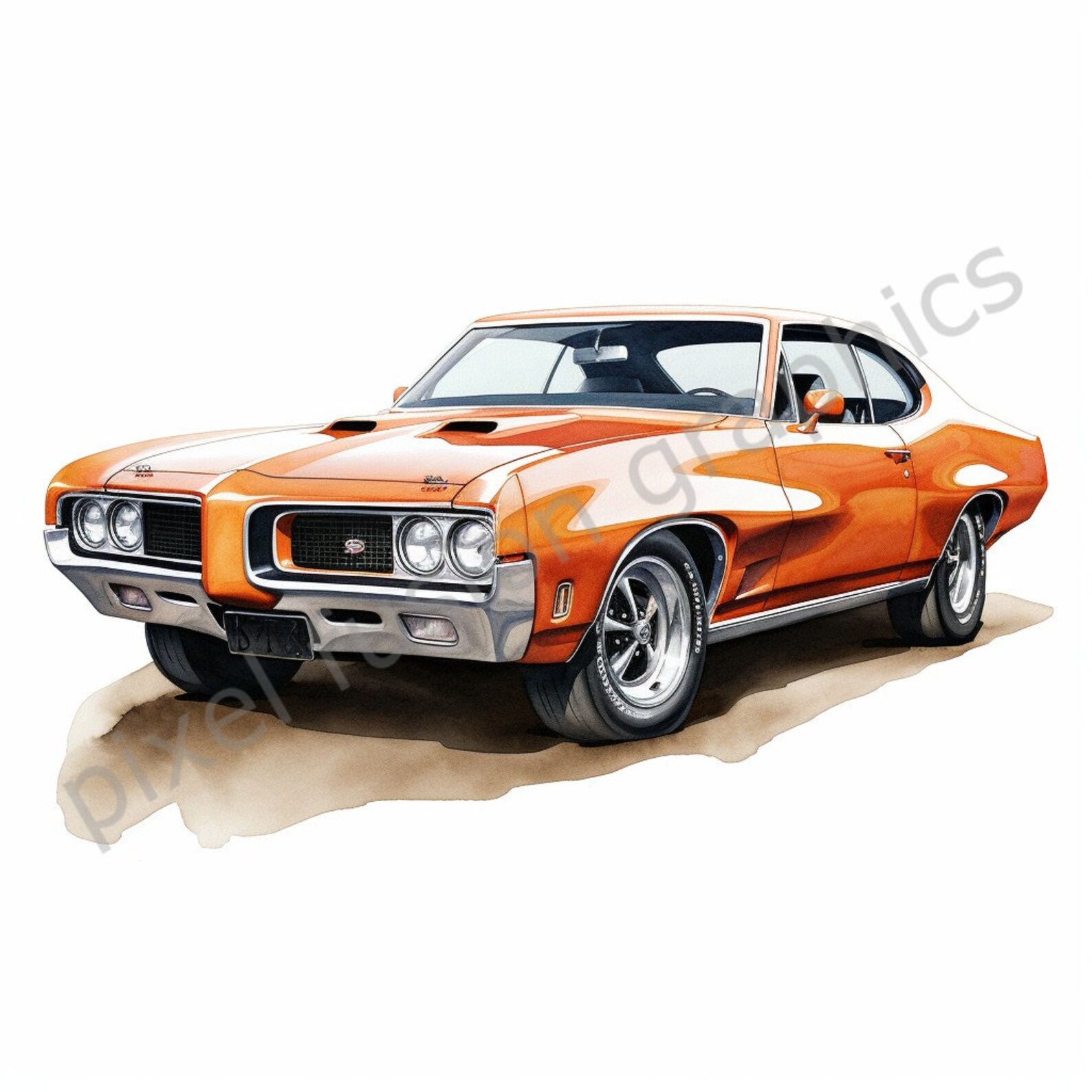 Vintage Cars Clip Art Set 3 PNG 1969 to 1970 Collection Dodge Pontiac ...