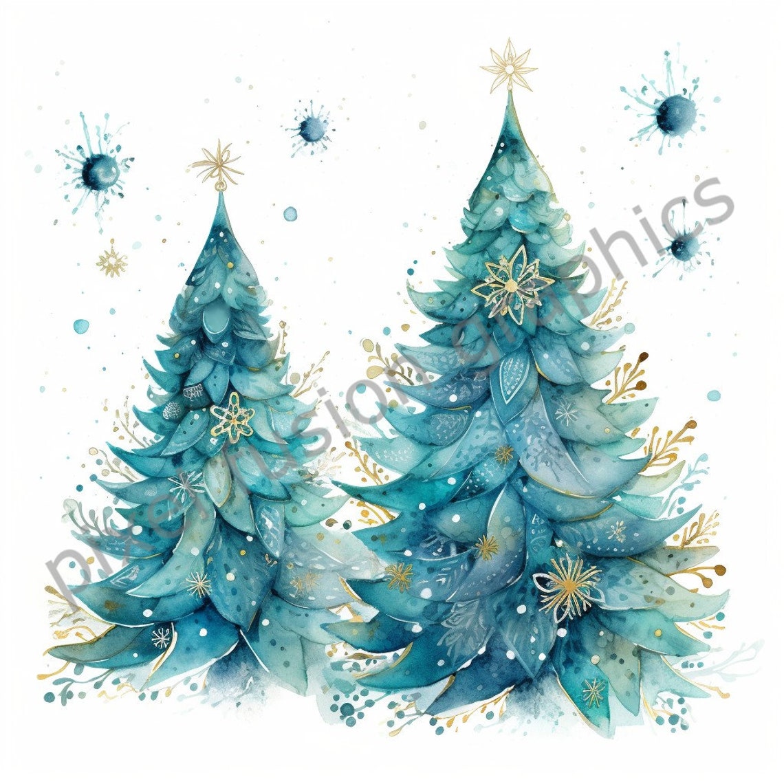 Turquoise Holiday Clip Art Ornaments Presents Wreath Snowflakes Trees ...