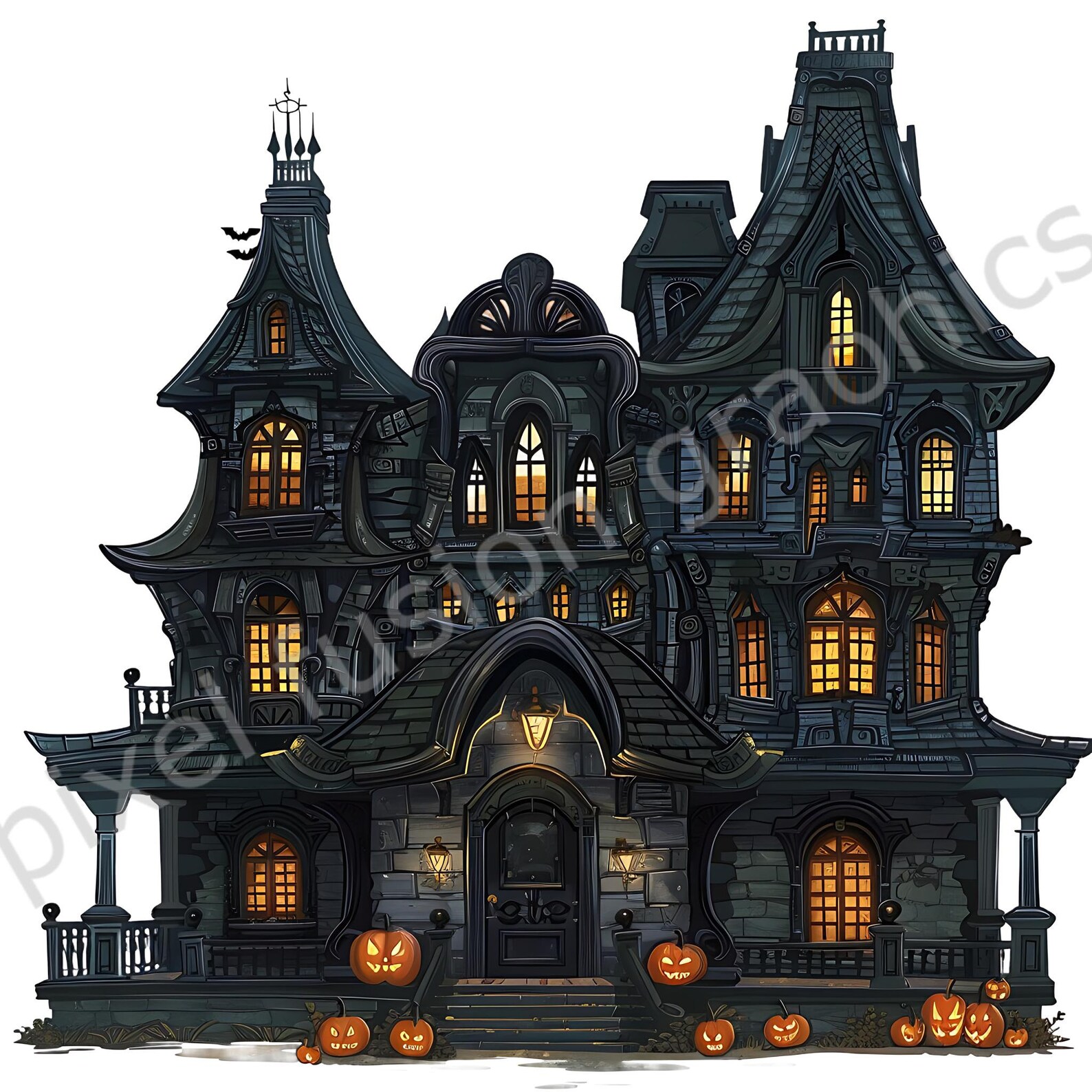 Haunted Houses Clip Art Halloween Anime Style 12 High Quality PNG Card ...