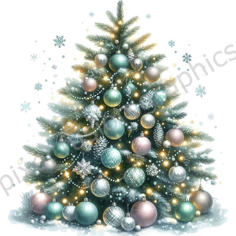 Pastel Colors Christmas Trees Clip Art Ornaments 13 PNG and JPG Images ...