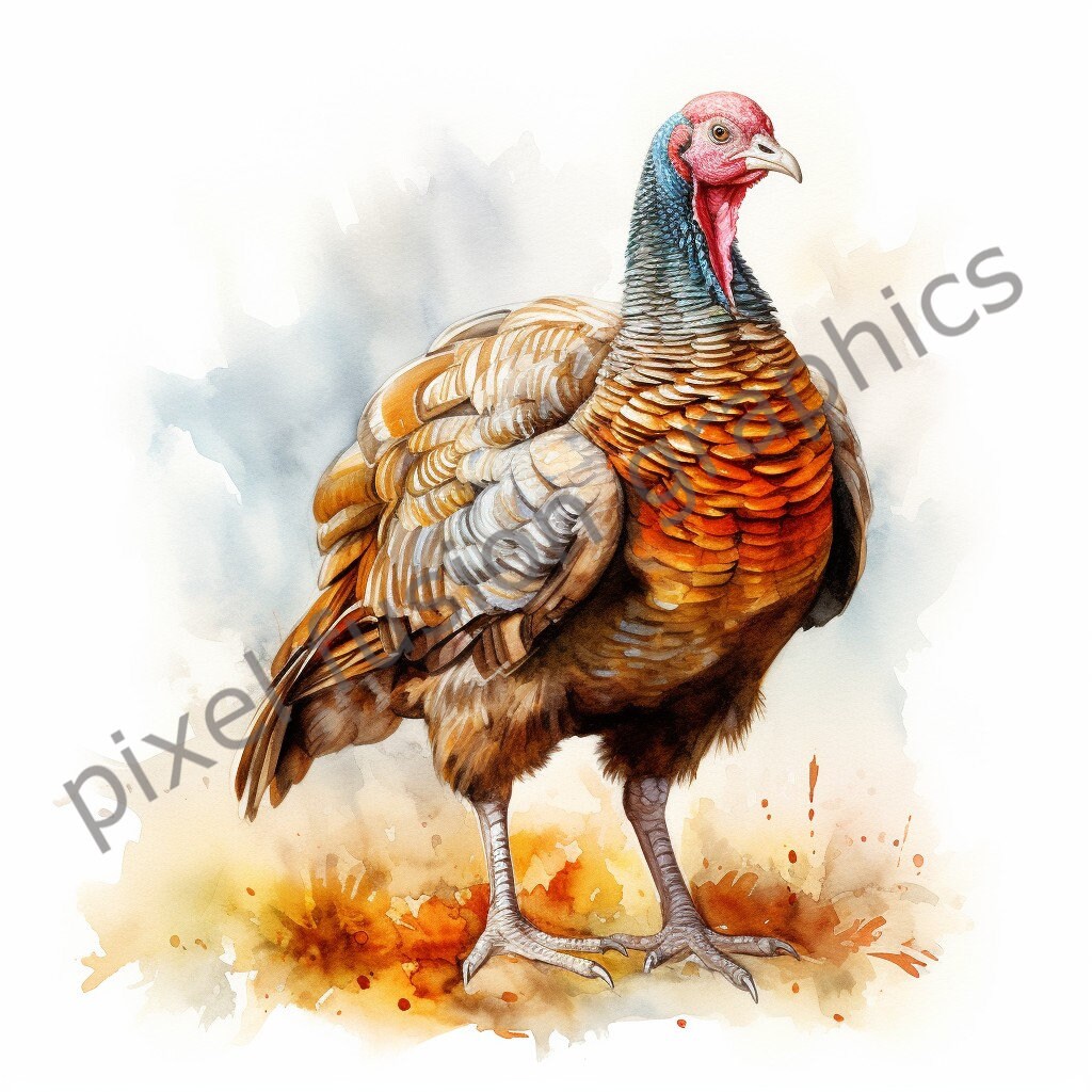 Thanksgiving Dinner Table Clipart Turkey Eating Fall Kitchen Watercolor ...