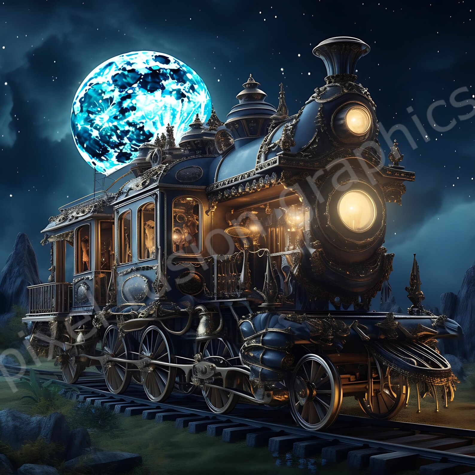 Trains Clipart Train Graphics Steampunk Locomotive Clipart Downloadable ...