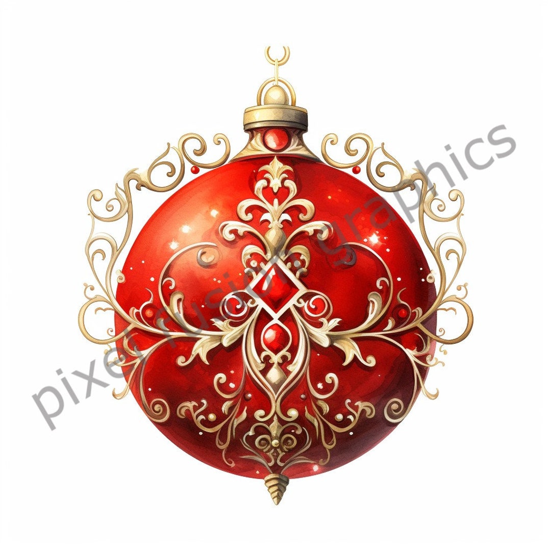 Red and Gold Christmas Baubles Clip Art Classic Christmas Ornaments ...