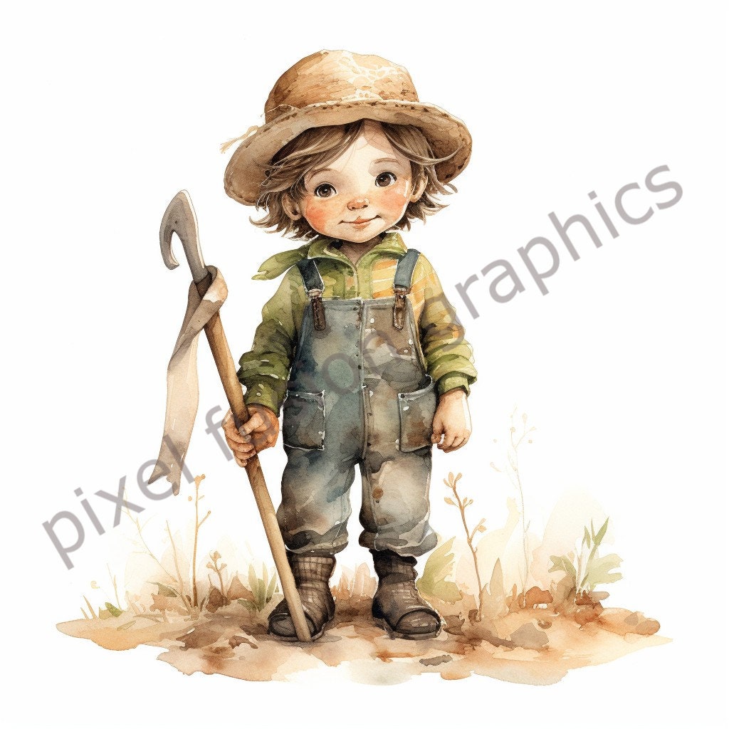 Gardeners Watercolor Clip Art, High Quality Resolution,300 DPI, Cute ...