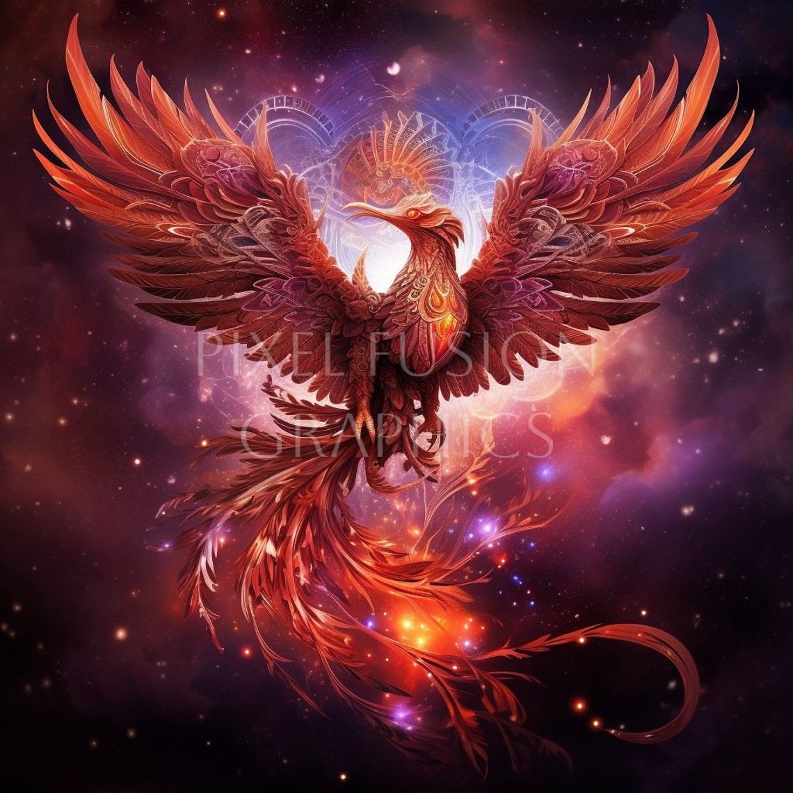 Phoenix Clipart, Fantasy Clipart, Mythical Fire Bird, Digital Download ...