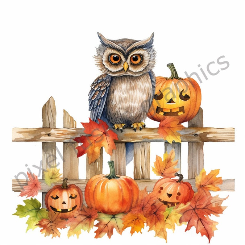Autumn Watercolor Clip Art Scary and Friendly Scarecrow Fall Harvest ...