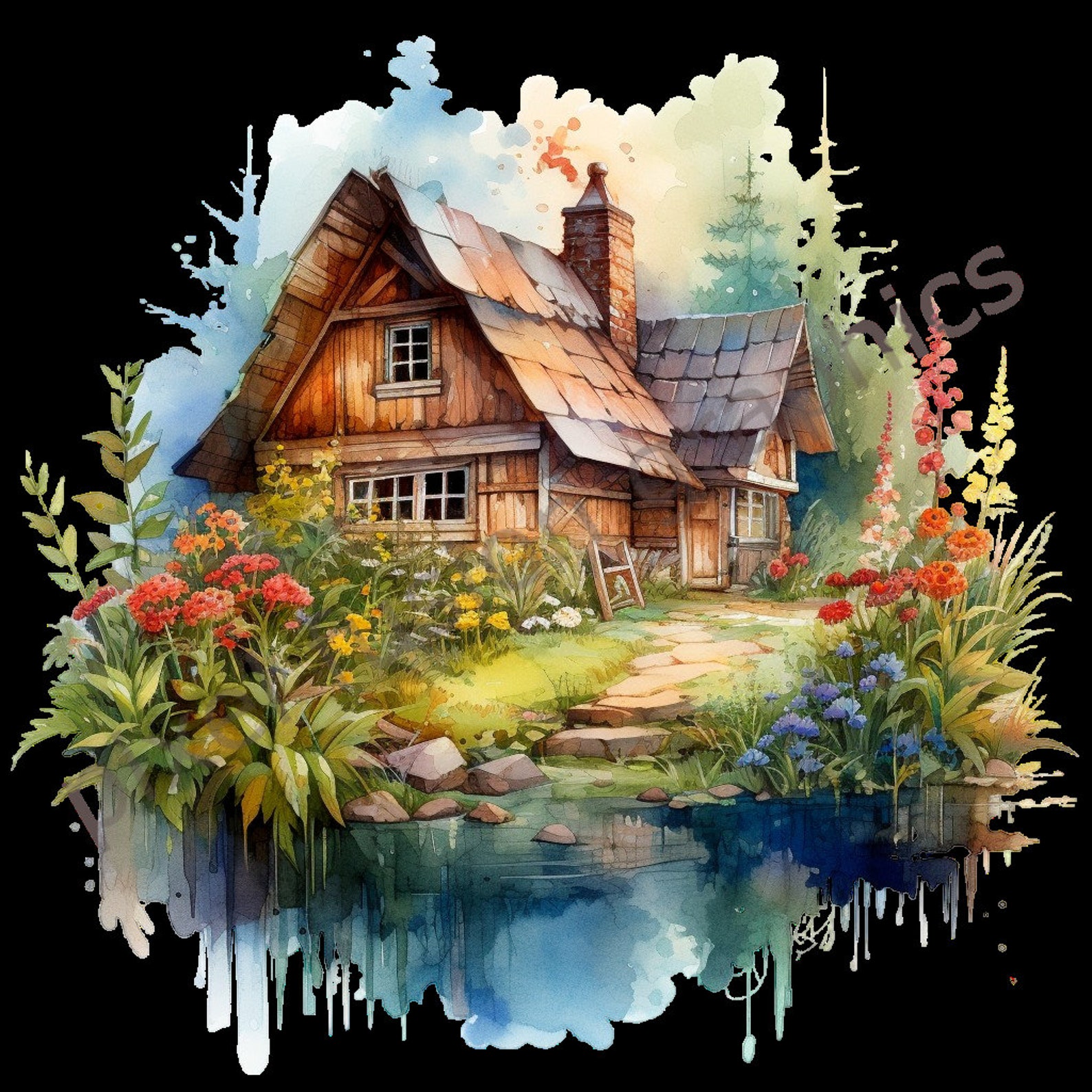 Lake Cabin Clip Art, Wooden Cabin Clipart Rustic Romantic Log Cabin ...