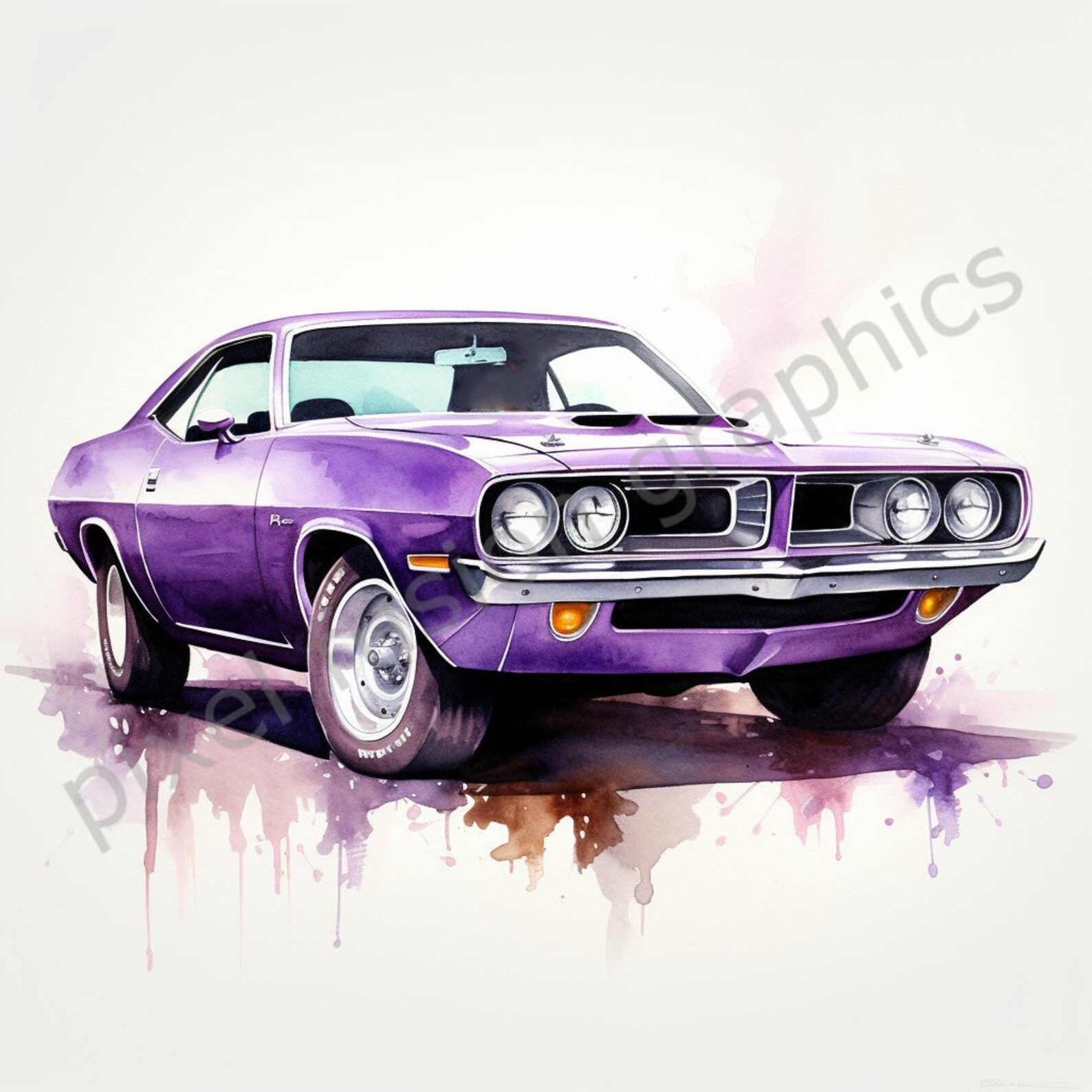 Vintage Cars Clip Art Set 3 PNG 1969 to 1970 Collection Dodge Pontiac ...
