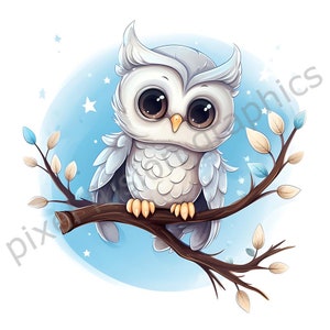 Cute Baby Owls Clip Art in Watercolor, High Quality Resolution, 300 DPI, Instant Download ...