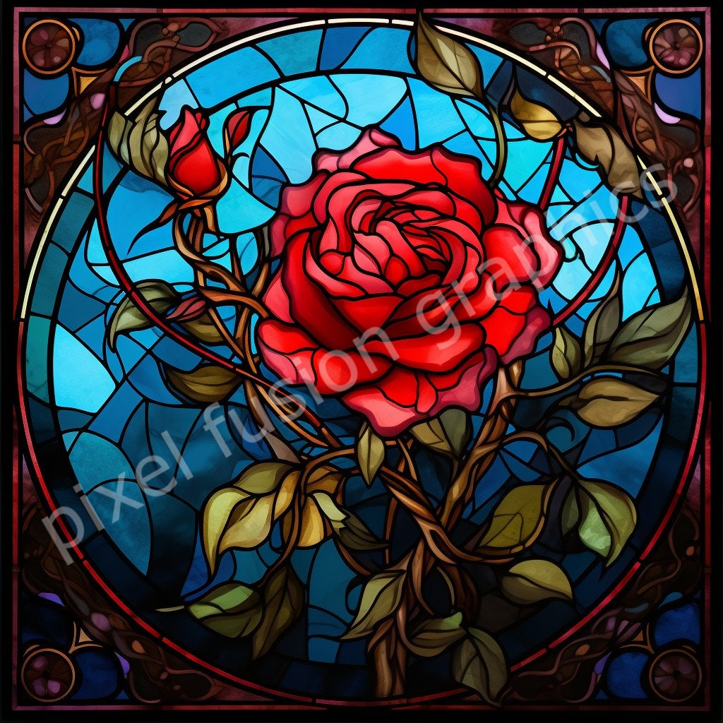 Stained Glass Colorful Roses Clip Art High Quality - Etsy