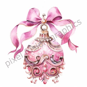 Christmas Ornaments Watercolor Clip Art, 20 Pink PNG Balls Transparent ...