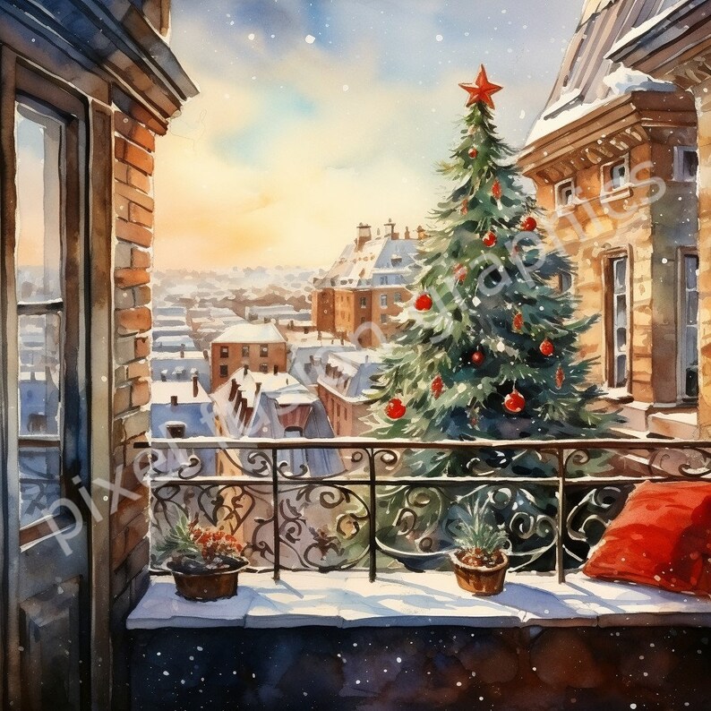 Christmas Scenery Watercolor Clip Art, High Quality Resolution. 300 DPI ...