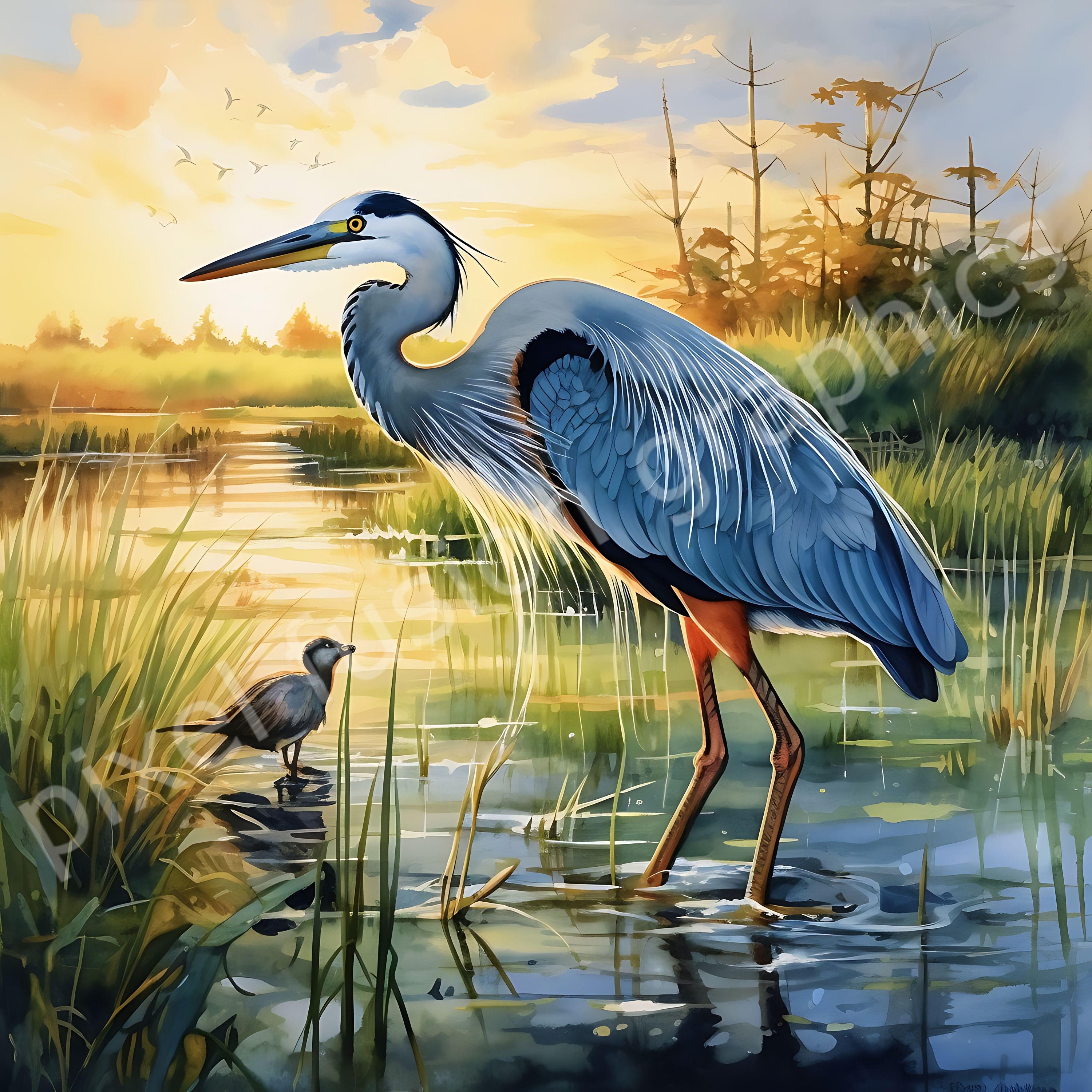 Blue Heron Bird Clip Art, Crane, Large Bird Prints, Wall Art Decor ...