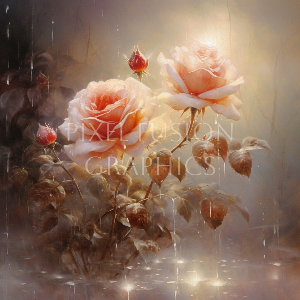 Misty Roses Clip Art Oil Painted Roses Digital Printing Blush Pink ...