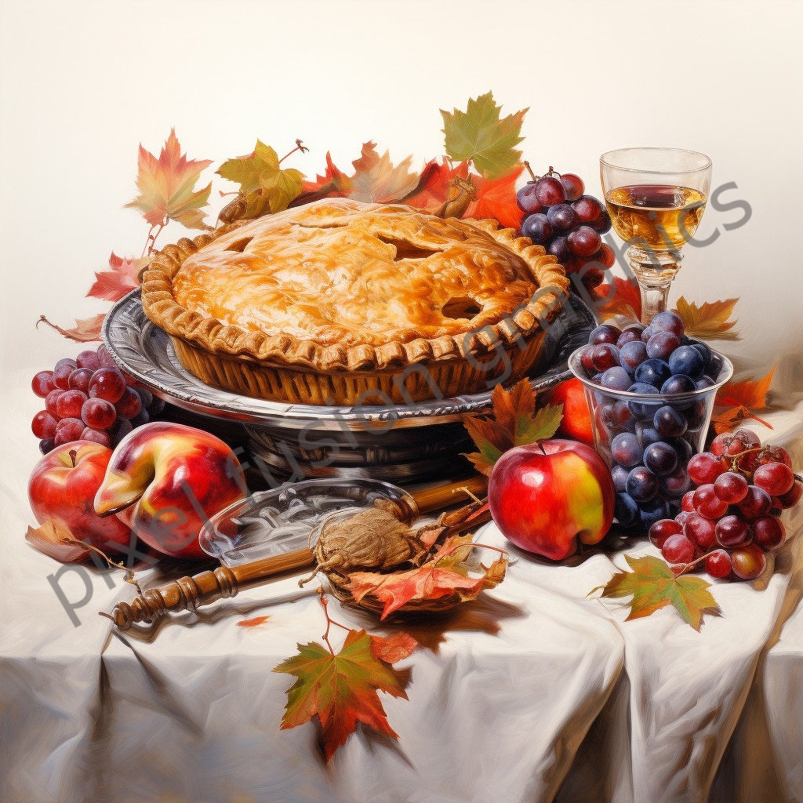 Thanksgiving Dinner Table Clipart Turkey Eating Fall Kitchen Watercolor ...