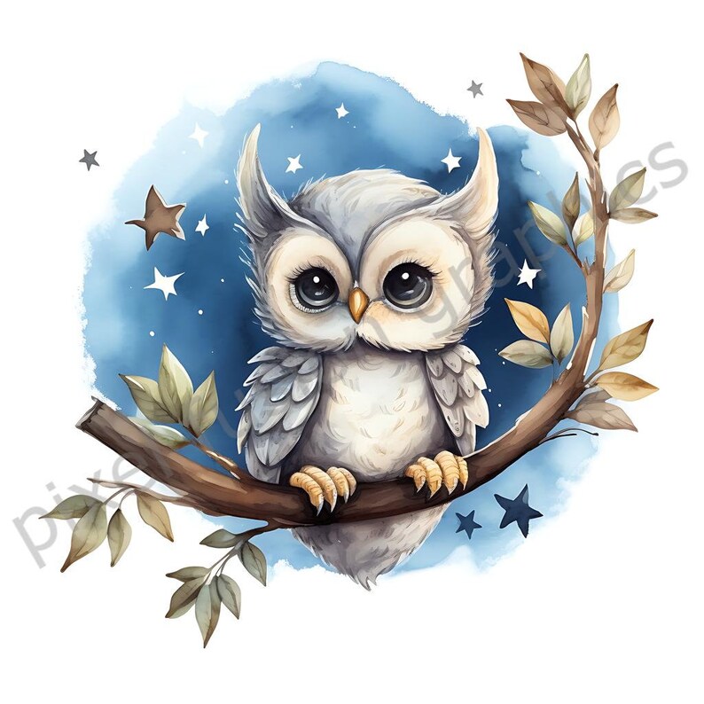 Cute Baby Owls Clip Art in Watercolor, High Quality Resolution, 300 DPI, Instant Download ...