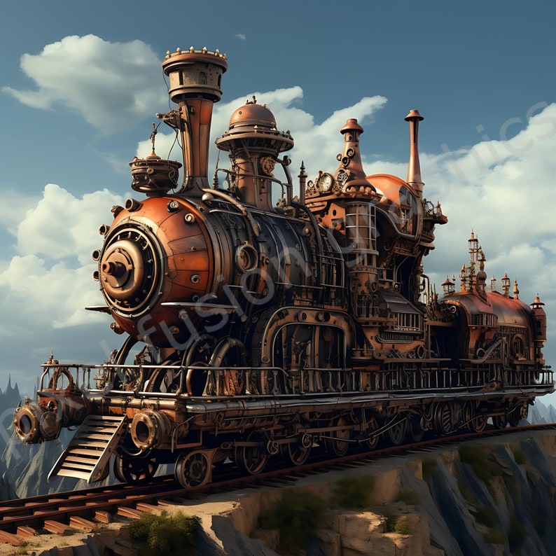 Trains Clipart Train Graphics Steampunk Locomotive Clipart Downloadable ...