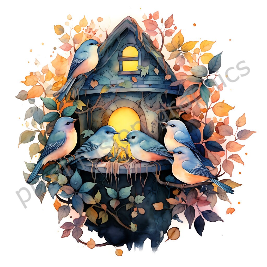 Bird Houses Watercolor Clip Art, High Quality Resolution, 300 DPI ...