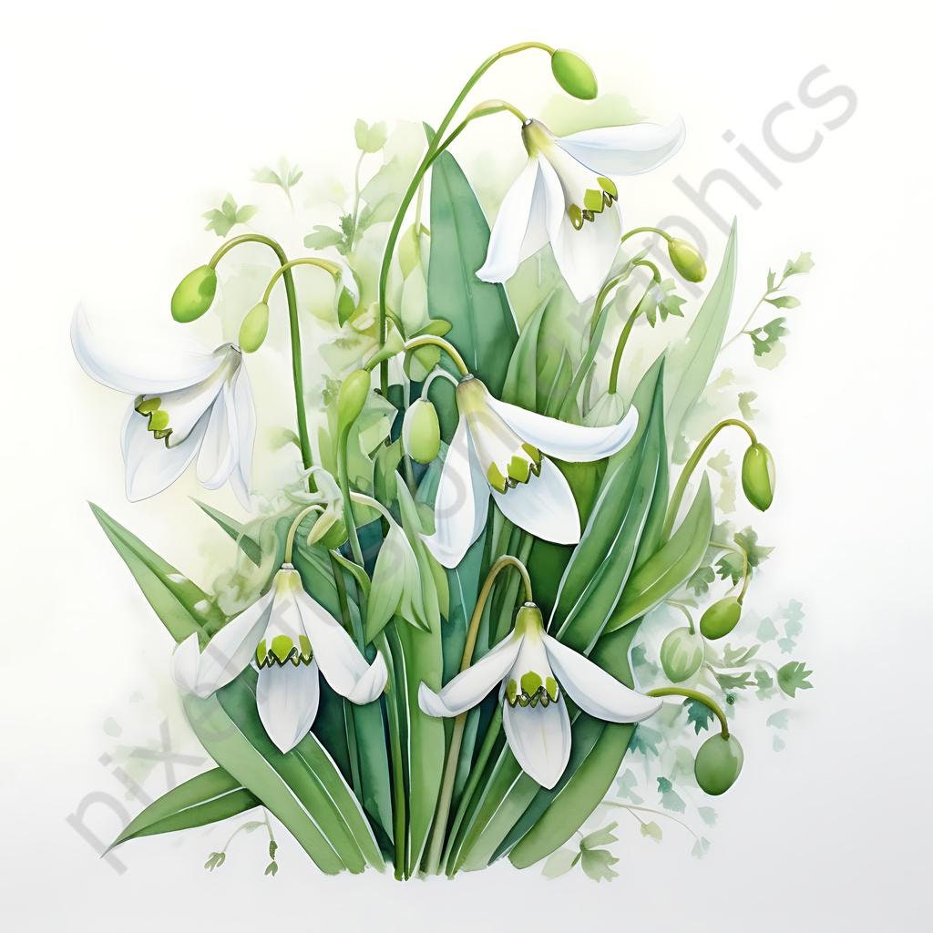 Snowdrop January Birthday Flower Watercolor Clip Art, High Quality ...
