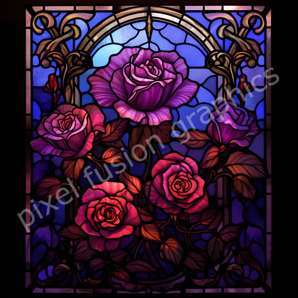 Stained Glass Colorful Roses Clip Art, High Quality Resolution, 300 DPI ...