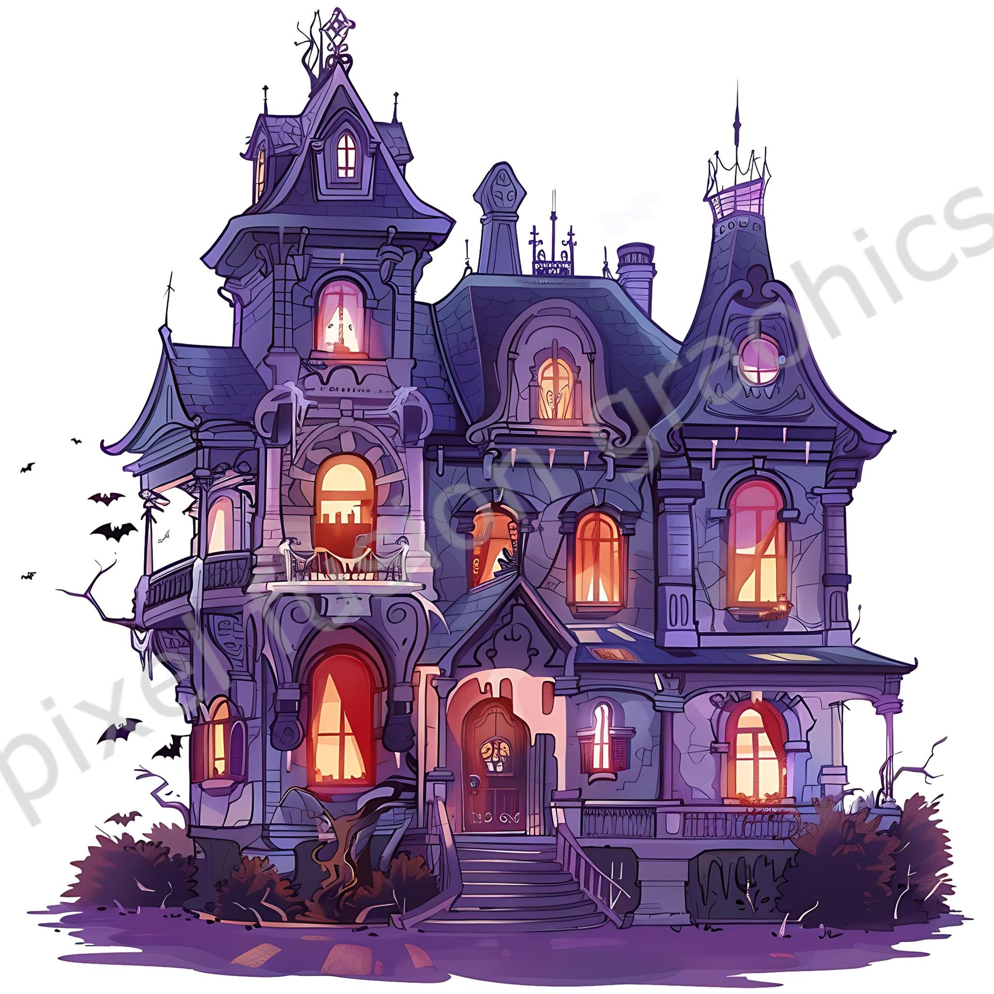 Haunted Houses Clip Art Halloween Anime Style 12 High Quality PNG Card ...