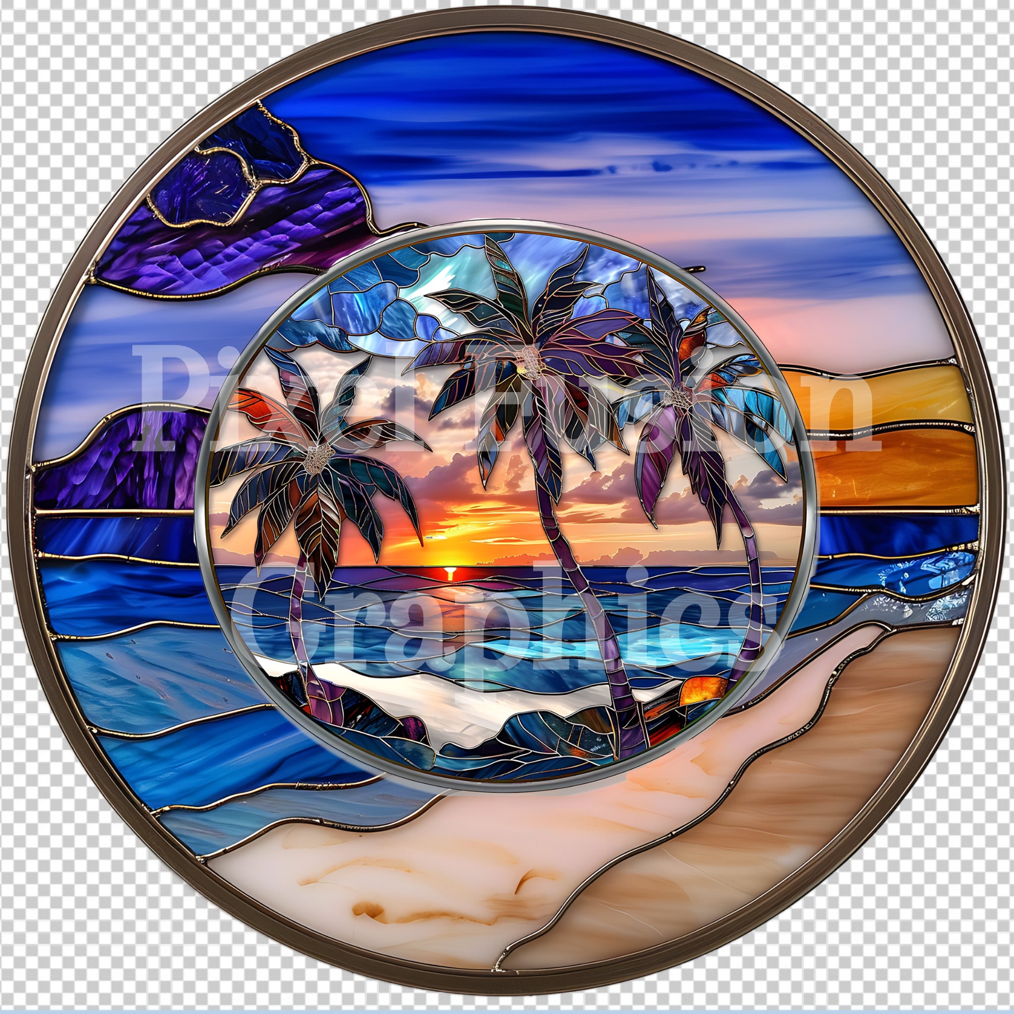 Stain Glass Palm Tres Garden Spinner Tropical Yard Decor Porch Coastal ...