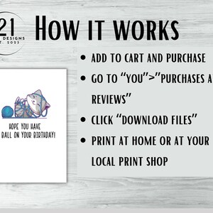 Printable Birthday Card Digital Download Birthday Card Cat Lovers ...