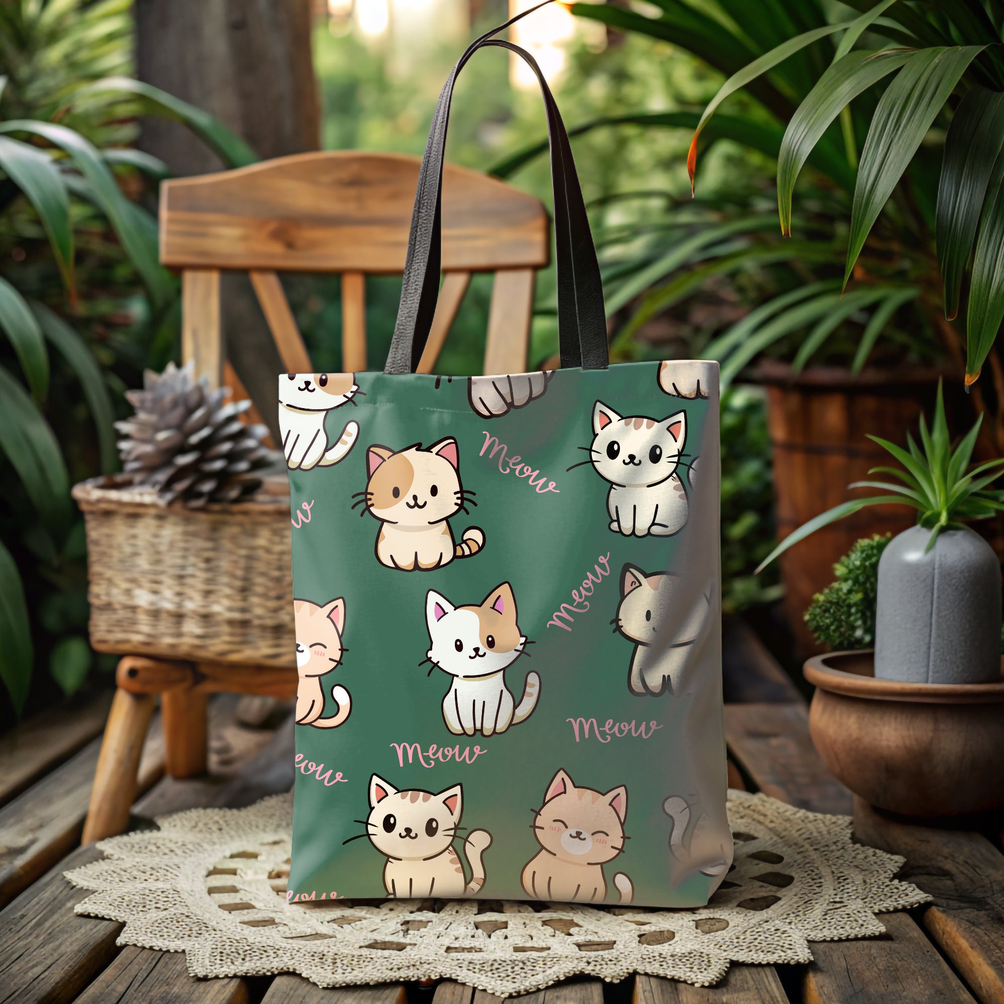 Cute Cat Tote Bag Allover Print Cat Lover Bag Reusable Shopping Bag Cat ...