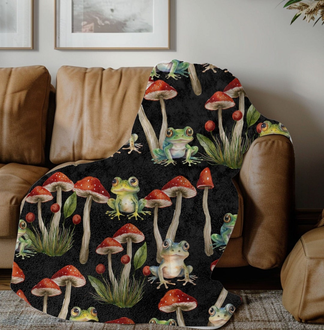 Frog and Mushroom Blanket Cottagecore Nature Lover Throw Home Decor ...