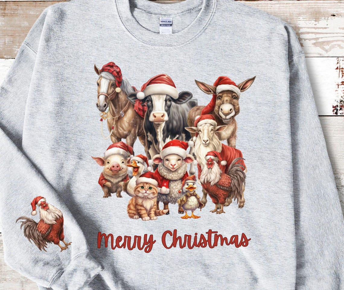 Christmas Farm Animal Shirt Cute Farm Merry Christmas Sweatshirt With ...