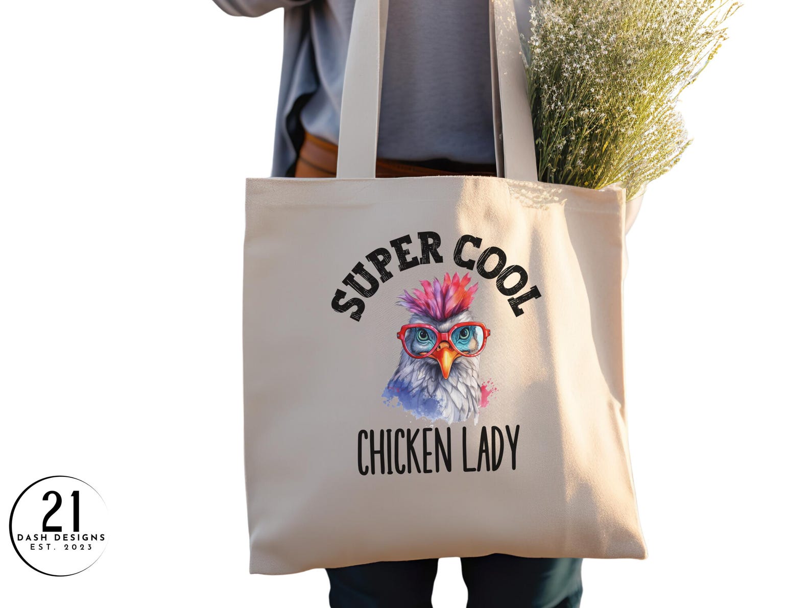Funny Chicken Lady Tote Bag: Cute Chicken With Glasses - Etsy