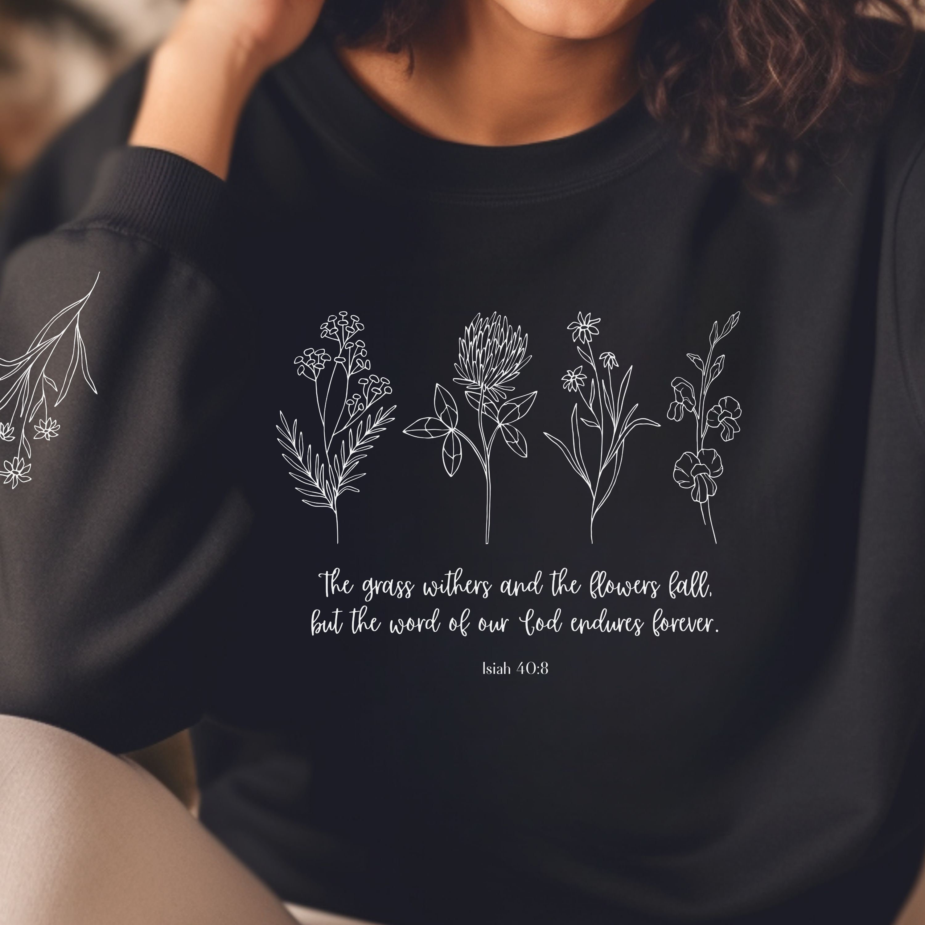 Bible Verse Sweatshirt Sleeve Detail Floral Tee Christian Scripture ...
