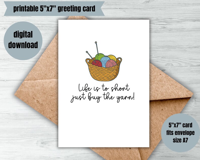 Printable Yarn Lover Greeting Card Crocheter Card Knitters Card Digtial ...