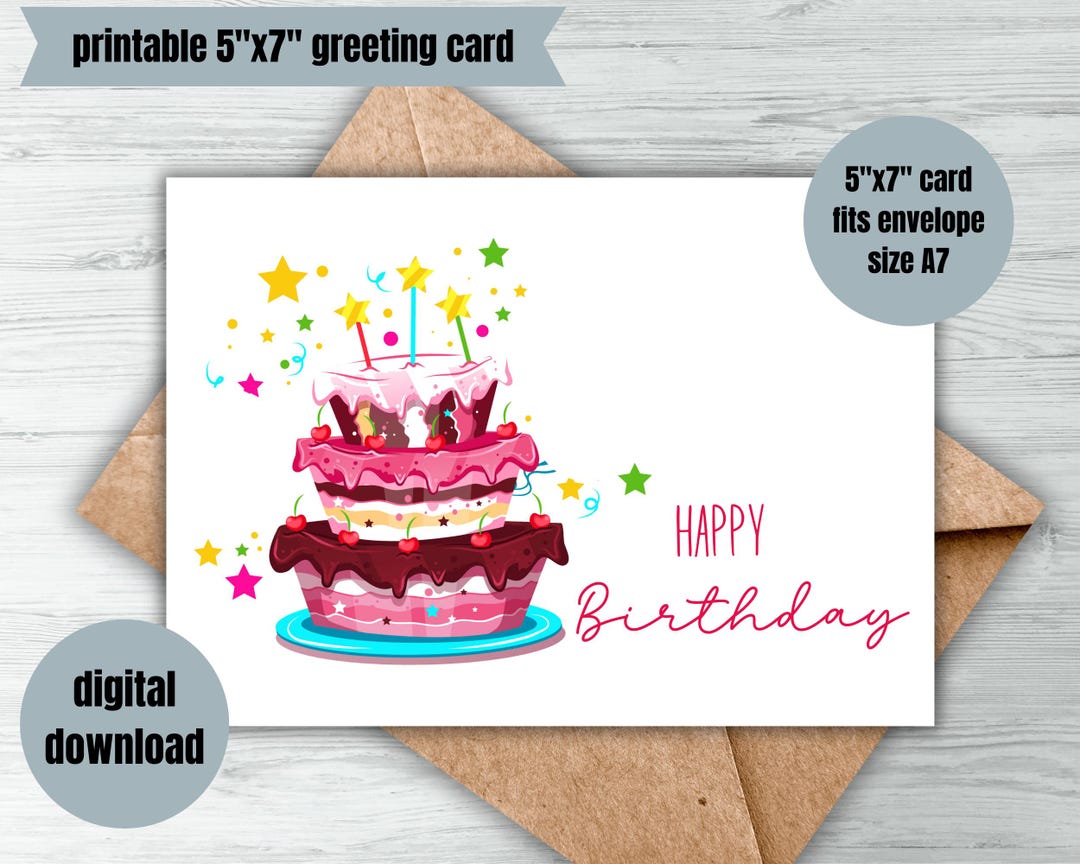 Digital Happy Birthday Card Printable Birthday Card Cake Digital ...
