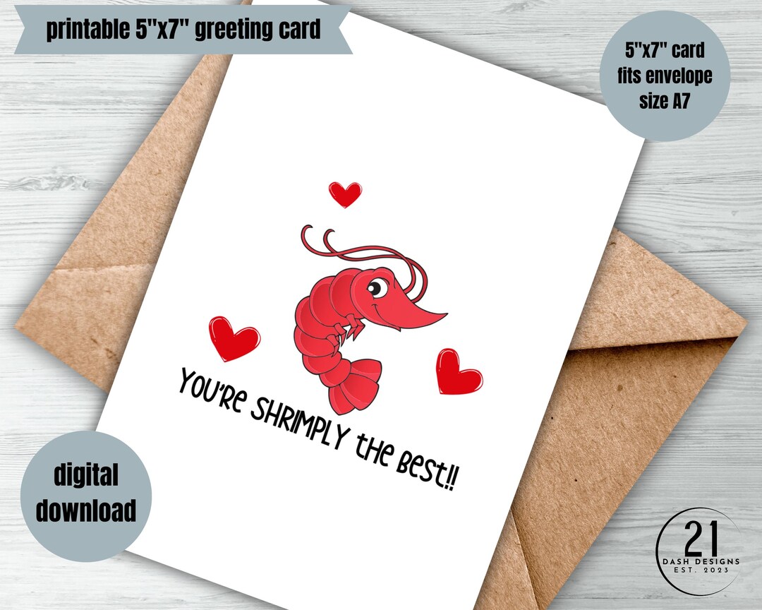 Digital Download Card You're Shrimply the Best Punny Greeting Card Cute ...