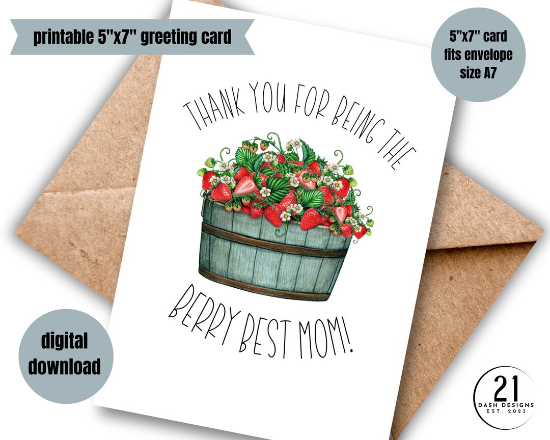 Printable Mom Card "thank You for Being the Berry Best Mom" Digital ...