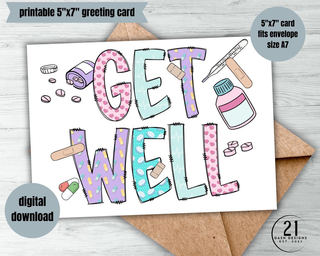 Cute Get Well Soon Digital Download Greeting Card Feel Better Instant ...