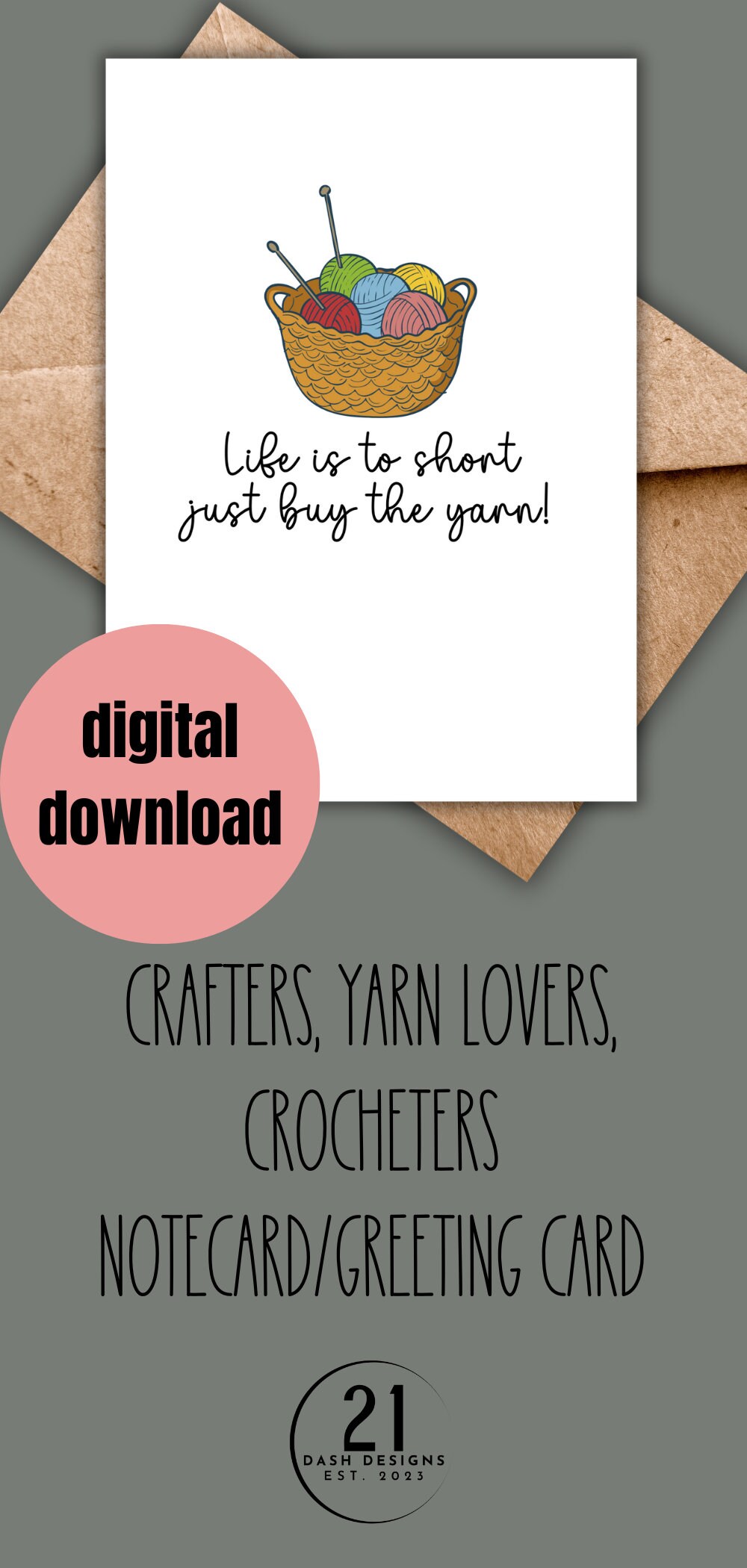 Printable Yarn Lover Greeting Card Crocheter Card Knitters Card Digtial ...