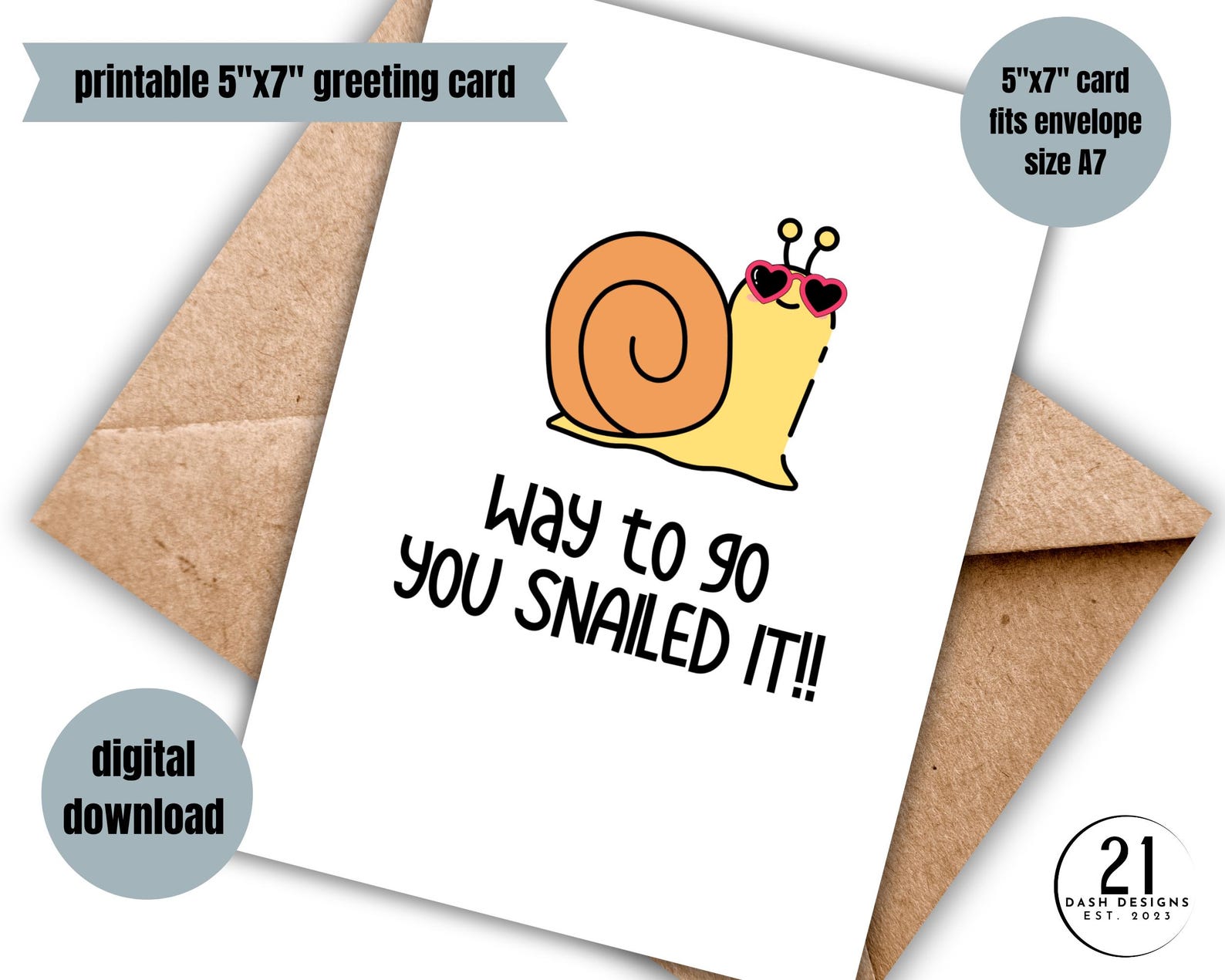 Punny Snailed It Congratulations Card, Graduation, Celebration (digital ...