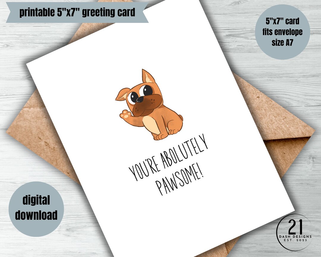 You're Absolutely Pawsome Printable Card Digital Download Greeting Card ...