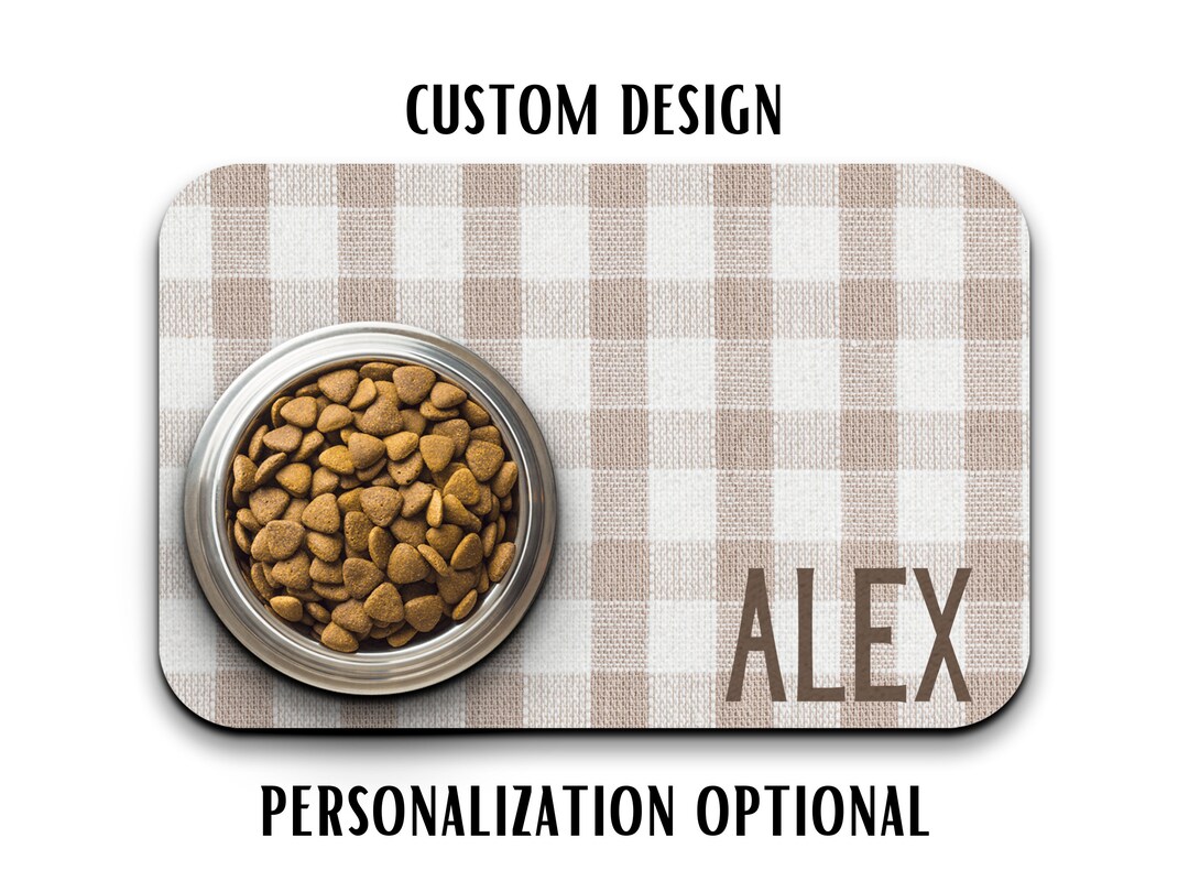 Personalized Pet Mat Custom Name Placemat Checkered Background Food Mat ...