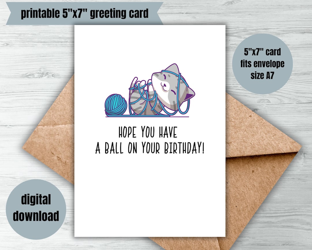 Printable Birthday Card Digital Download Birthday Card Cat Lovers ...