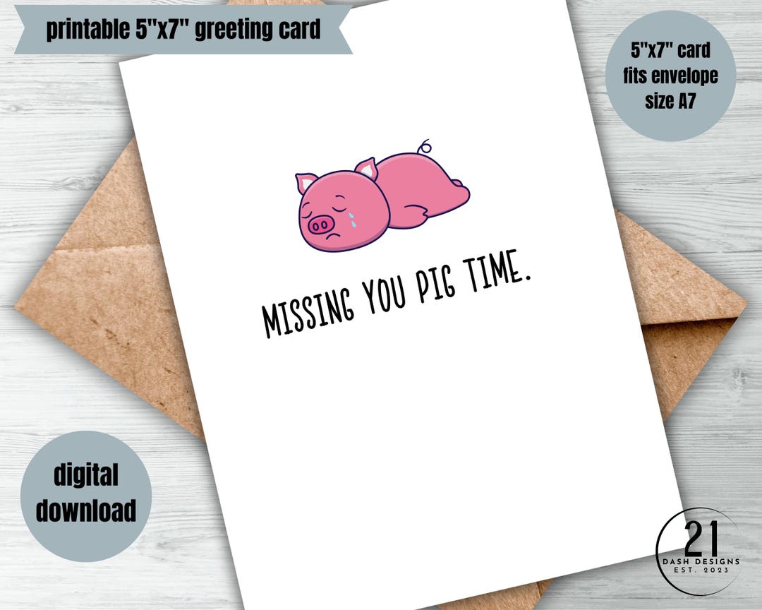 Missing You Pig Time Digital Greeting Card Instant Download Miss You ...