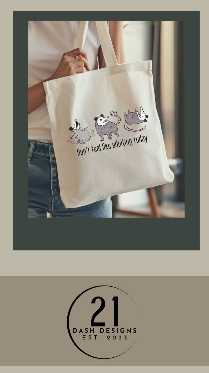 Opossum Tote Adulting Today Cute Possum Bag Funny Opossum Carryall ...