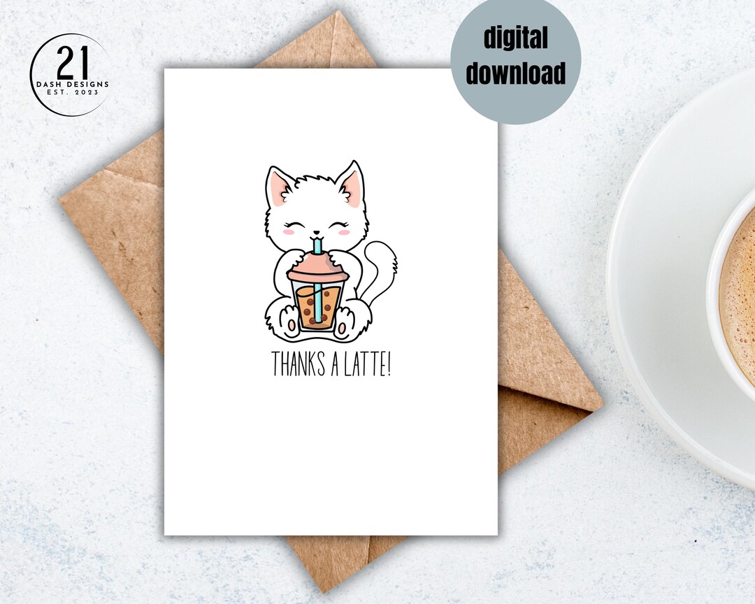 Digital Coffee Themed Appreciation Card Thanks a Latte Minimalist Thank ...