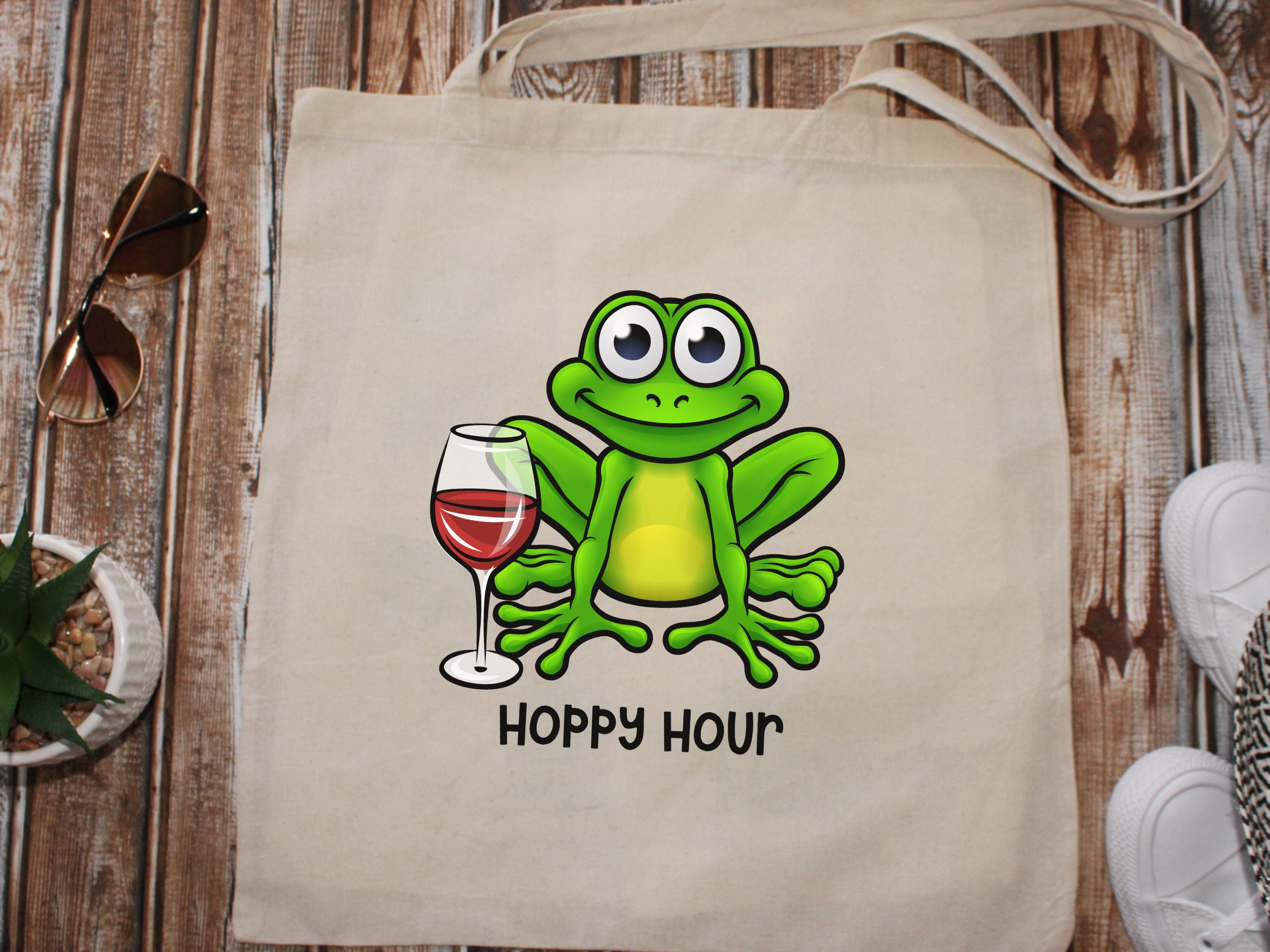 Wine Tote Canvas Bag Hoppy Hour Frog Wine Bag Wine Carryall Cute Frog ...