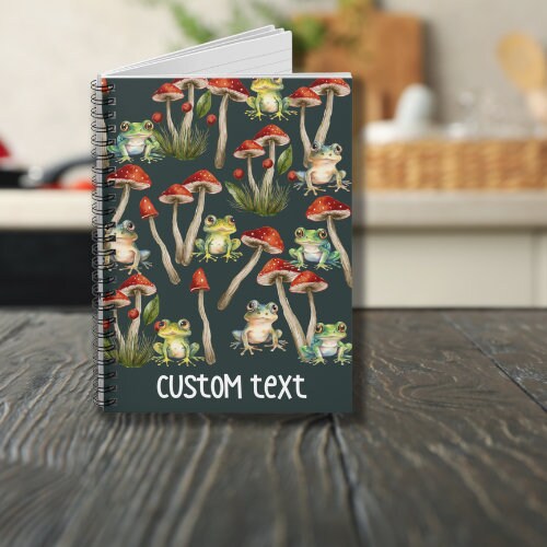Personalized Frog and Mushroom Spiral Notebook Custom Journal Nature ...