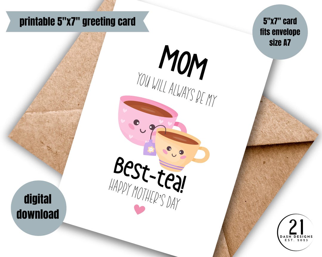 Digital Cute Mother's Day Card Printable Mom Best-tea Punny Greeting ...