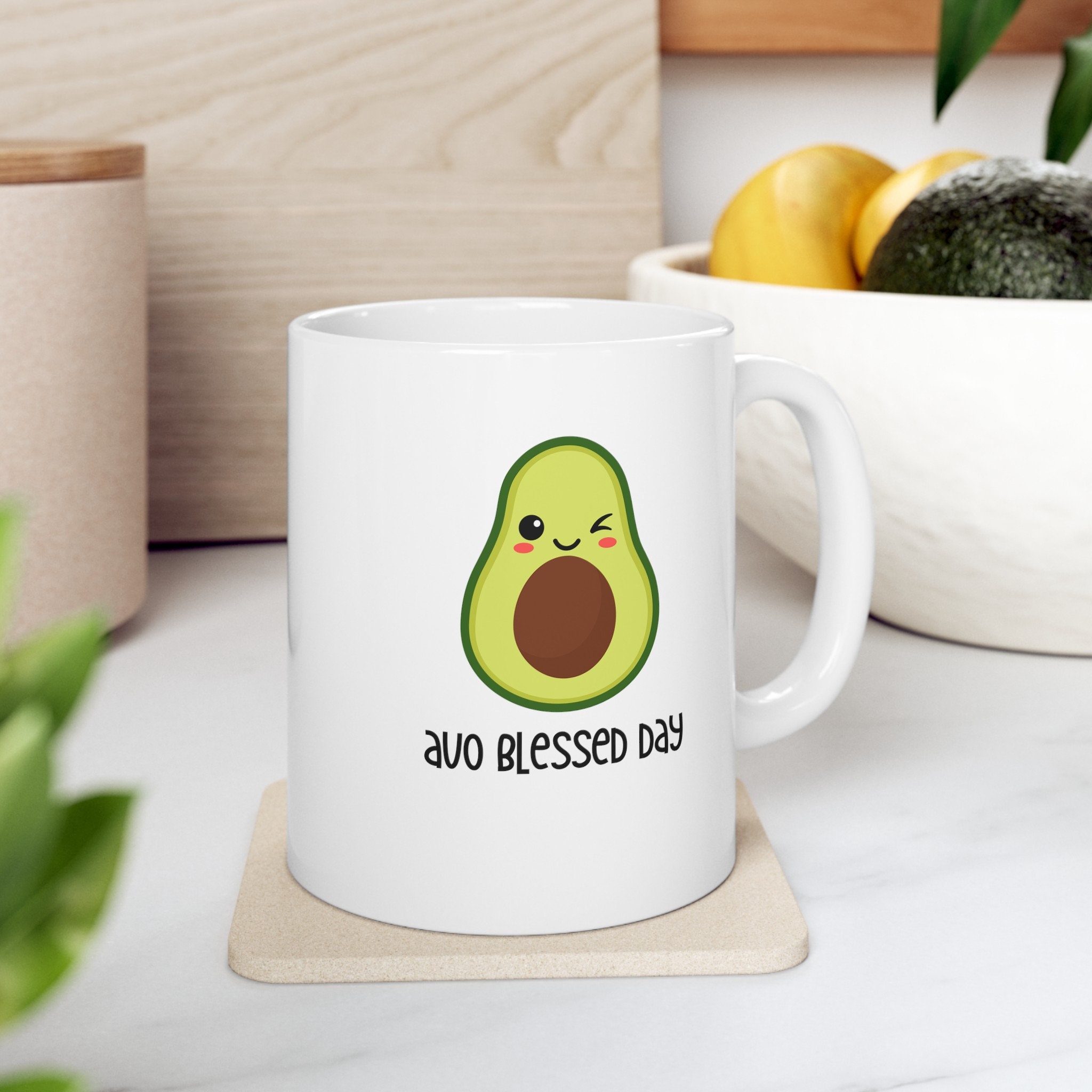 Avocado Coffee Mug: "avo Blessed Day" Pun Drinkware - Etsy