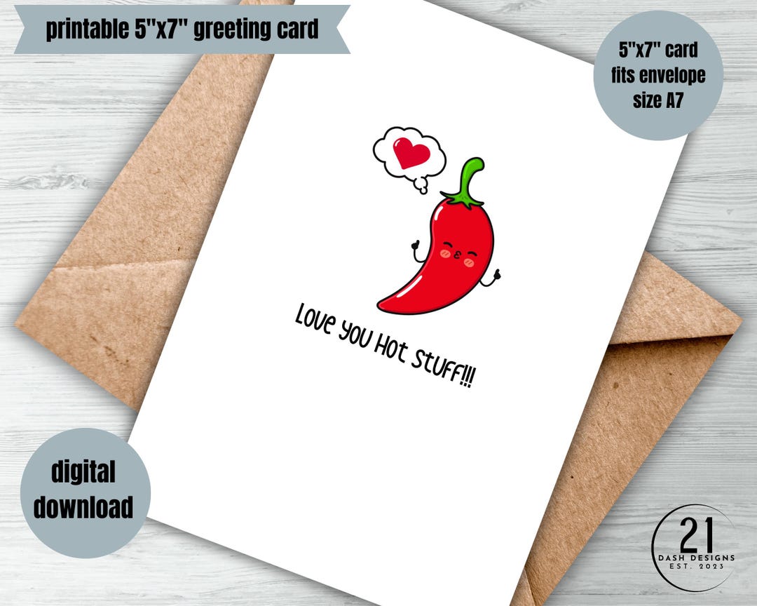 Digital Funny Love You Hot Stuff Card Printable Valentines Funny I Love ...